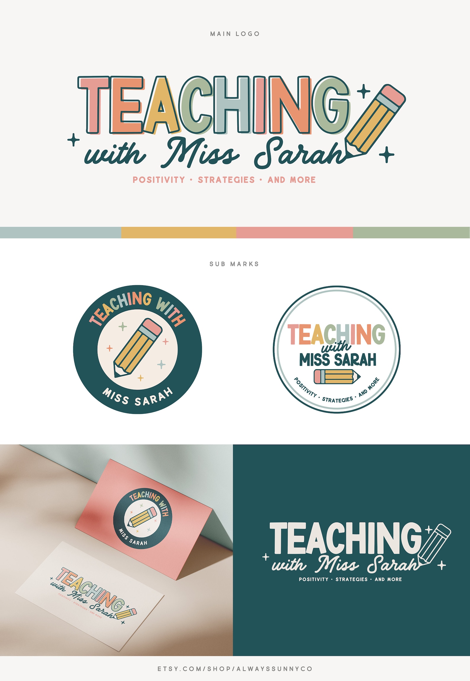 Colorful Teacher Logo Design Editable Canva Template, Charming and ...