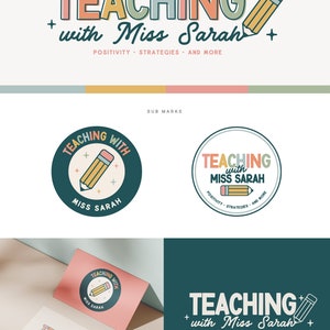 Colorful Teacher Logo Design - Editable Canva Template, Charming and ...