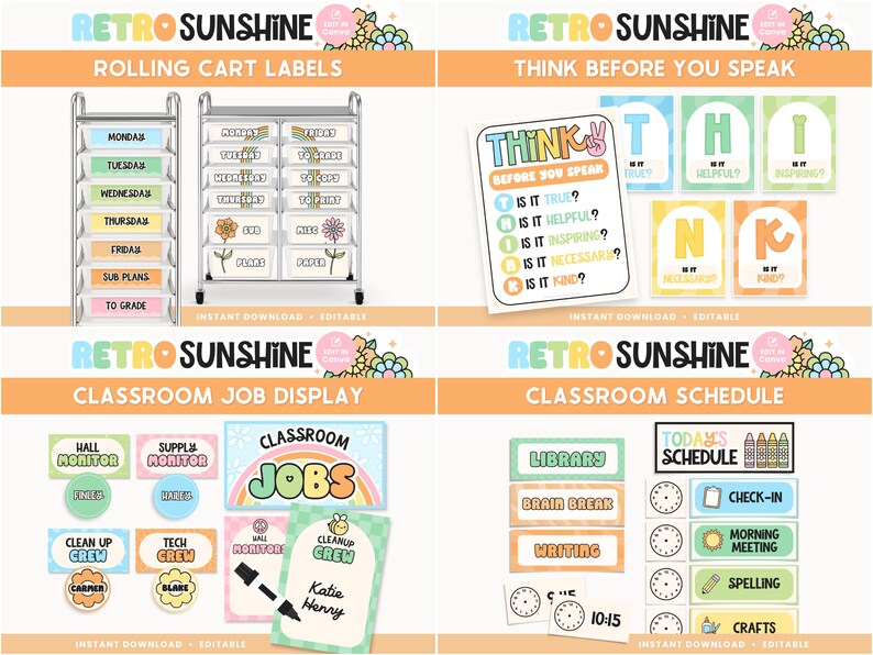 Retro Sunshine Classroom GROWING Decor Bundle | 700+ Editable Pages ...