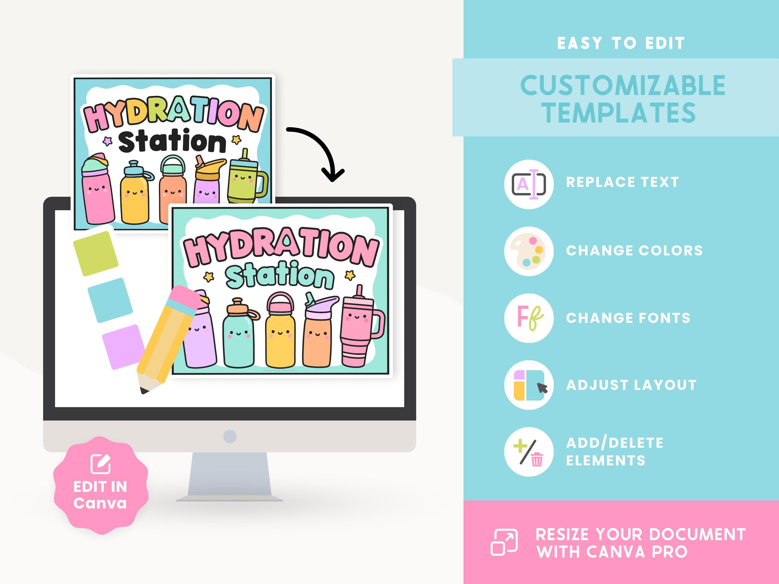 Editable Hydration Station Classroom Decor | Kinder Brights Water ...