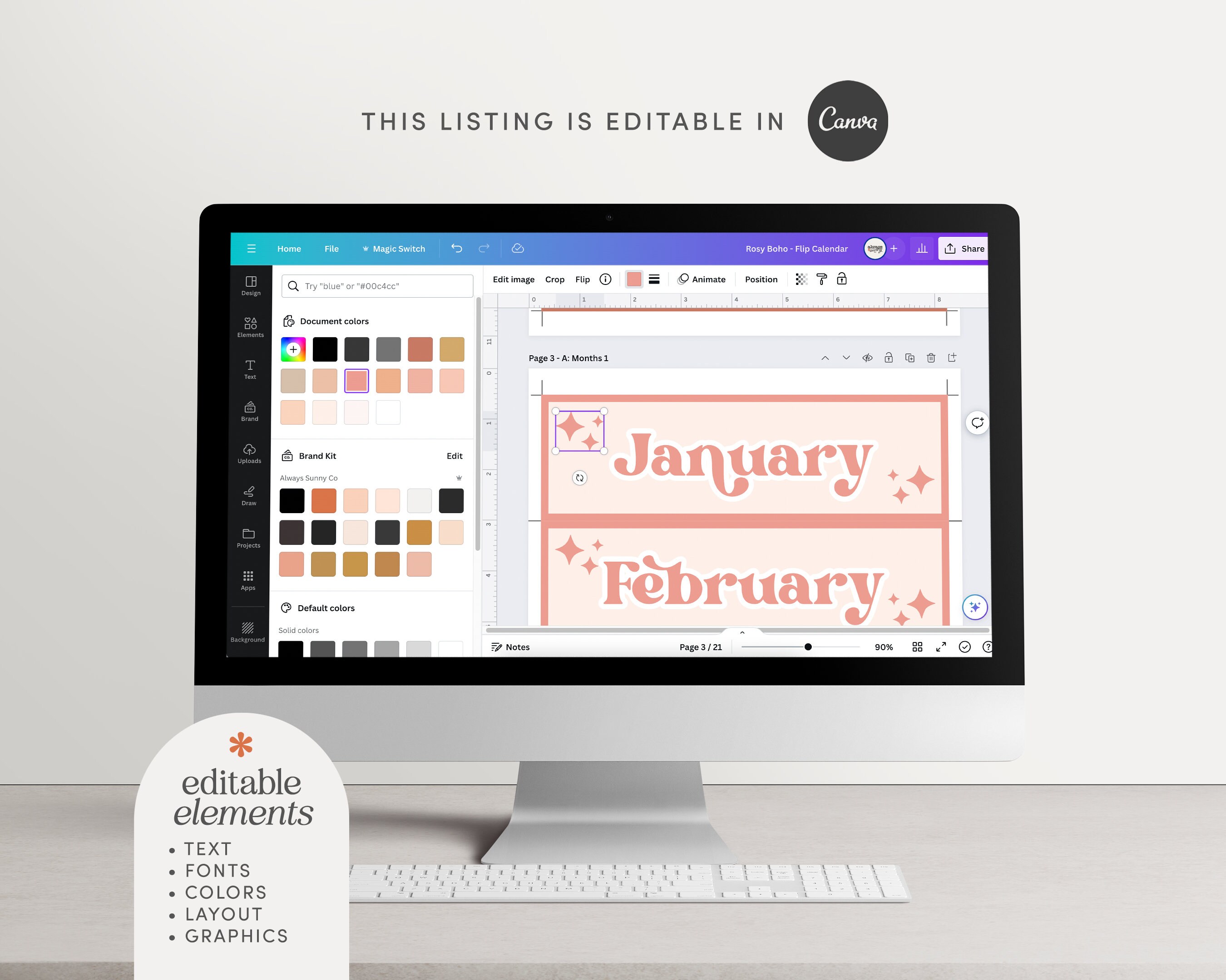 Classroom Flip Calendar Display, Rosy Boho Classroom Decor, Editable ...
