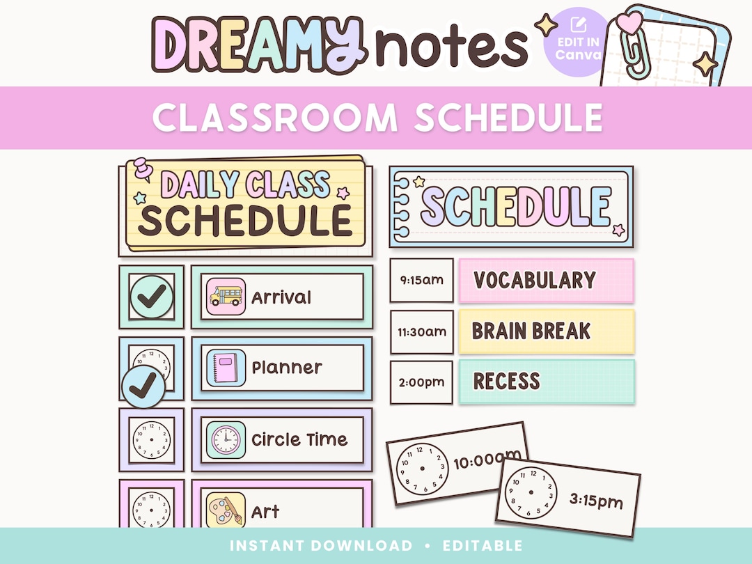 Editable Visual Schedule Cards | Colorful Pastel Classroom Timetable ...