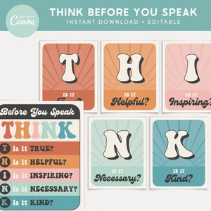 Think Before You Speak Editable Classroom Posters, Printable Canva ...