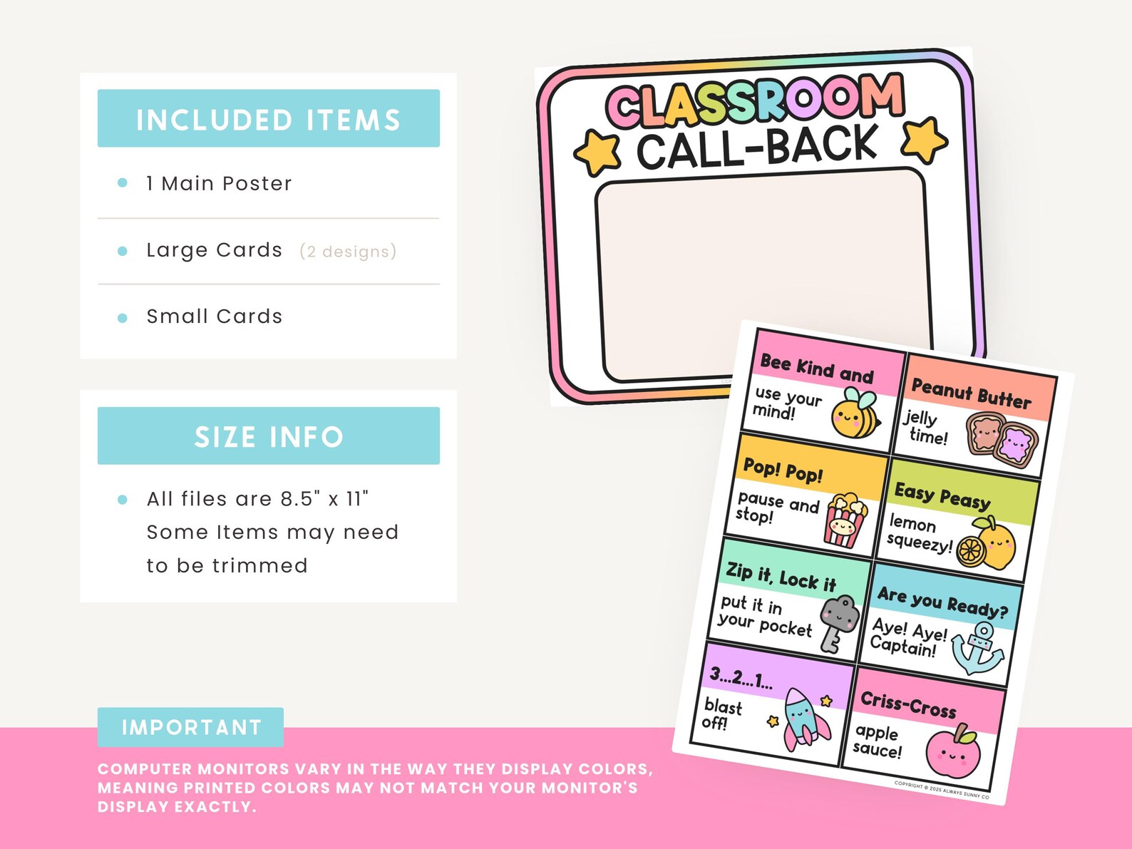 Editable Classroom Call Back Cards | Teacher Attention Getters | Call ...