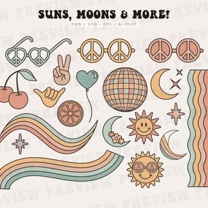 Groovy Retro Clip Art SVGS Pngs EPS AI Files Mellow Vibes - Etsy
