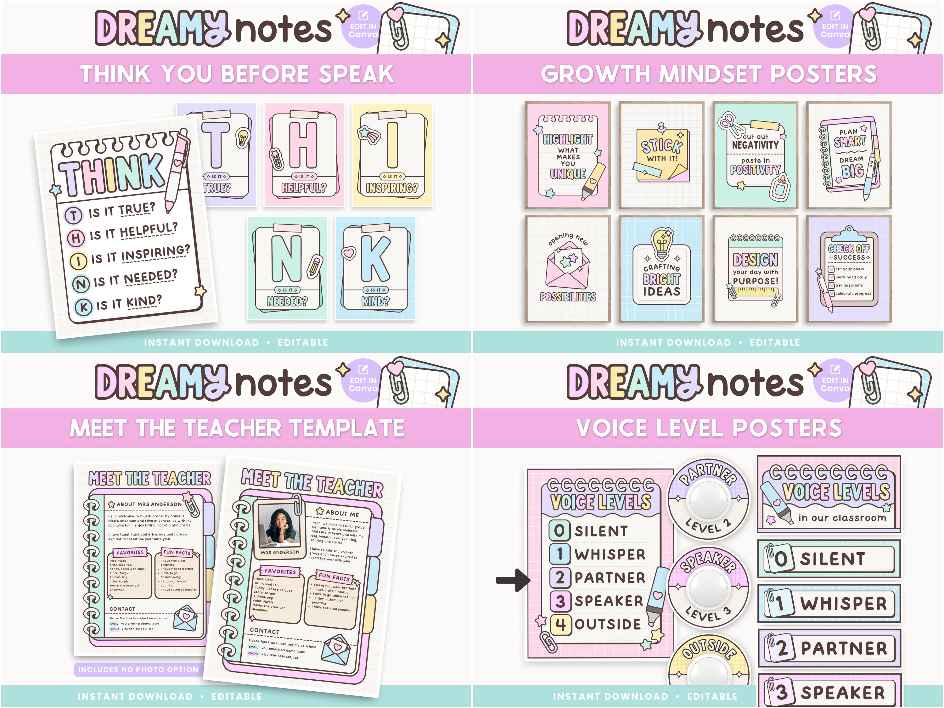 Editable Classroom Dreamy Notes GROWING Printable Bundle, Canva ...