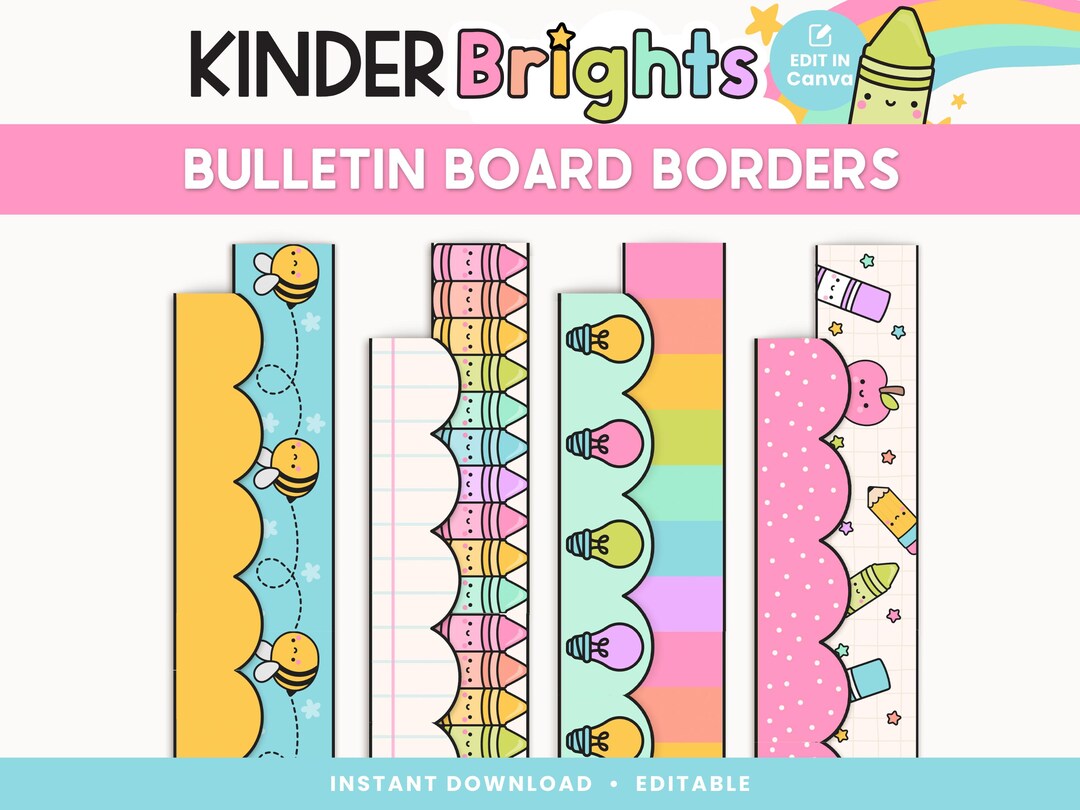 Classroom Bulletin Board Borders, Editable Canva Templates, Bright ...