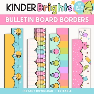 Classroom Bulletin Board Borders, Editable Canva Templates, Bright ...