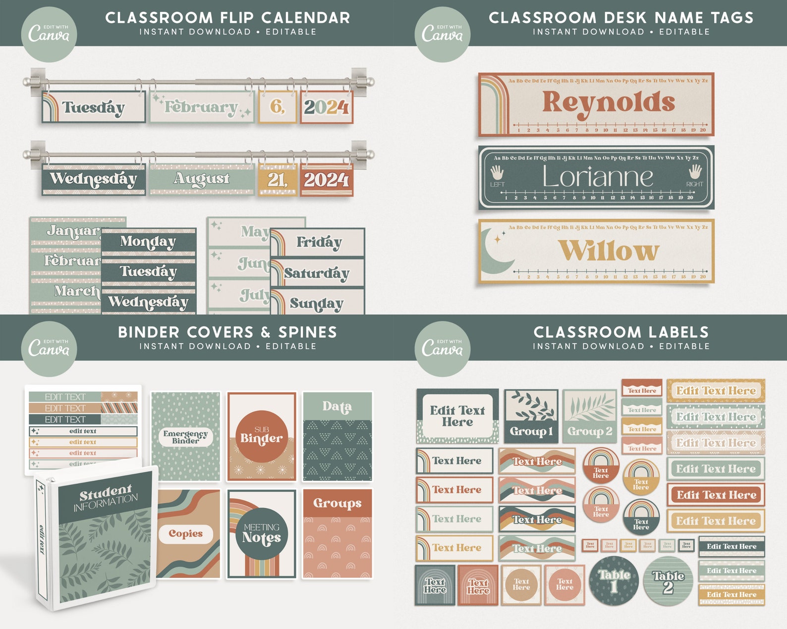 Editable Classroom Modern Boho Complete Collection Printable Bundle ...