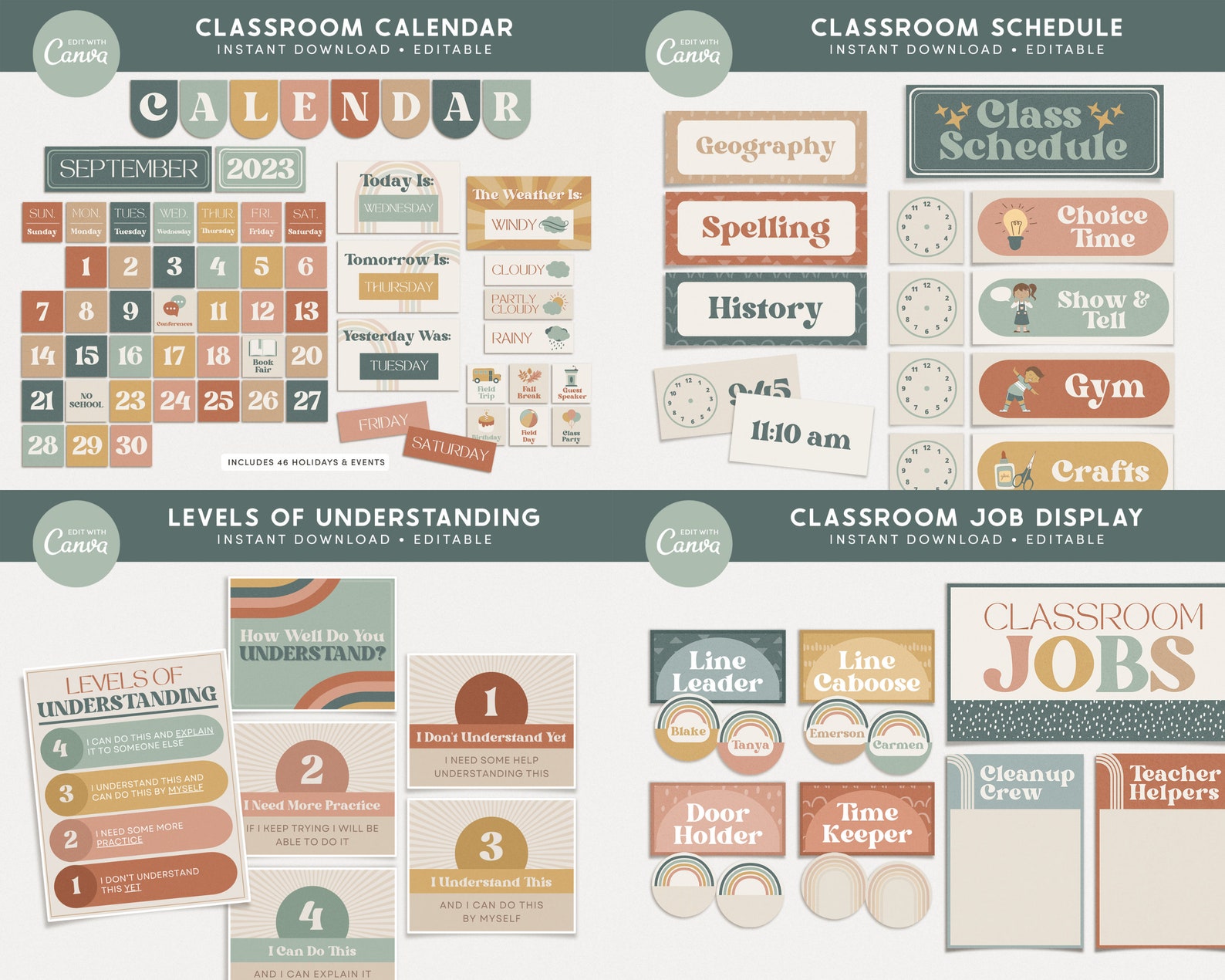 Editable Classroom Modern Boho Complete Collection Printable Bundle ...