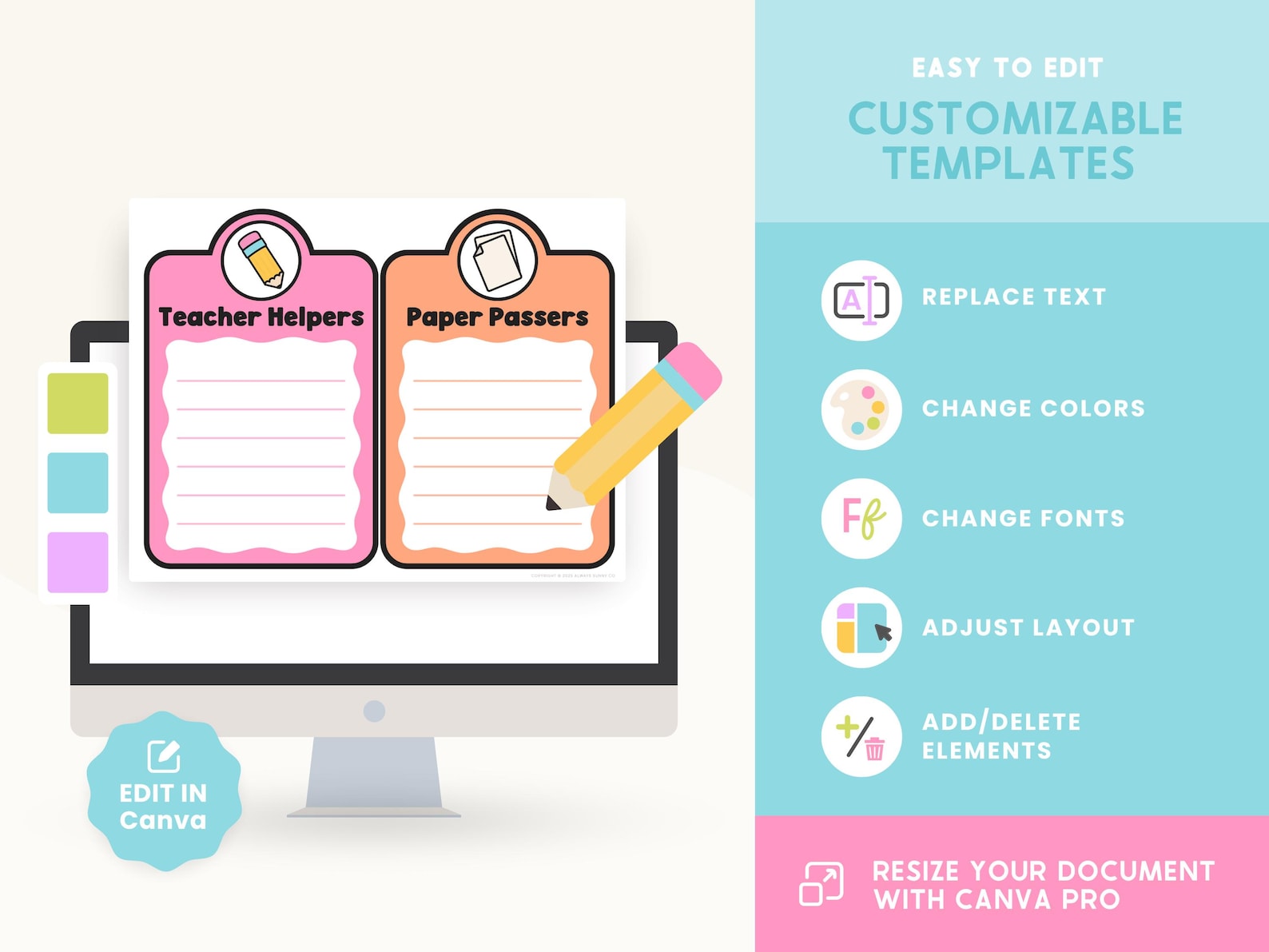 Editable Classroom Jobs Display | Kinder Brights Theme | Student Job ...