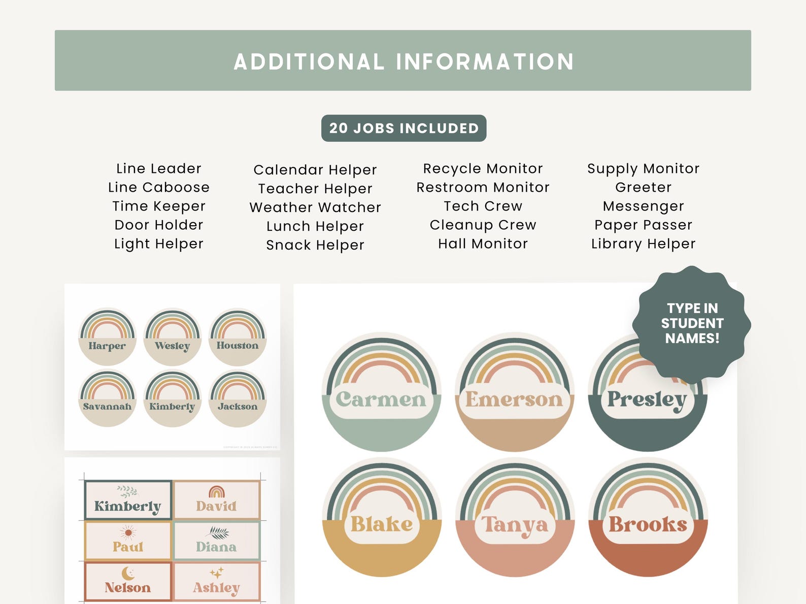 Classroom Job Display, Editable Canva Templates, Modern Boho Classroom ...
