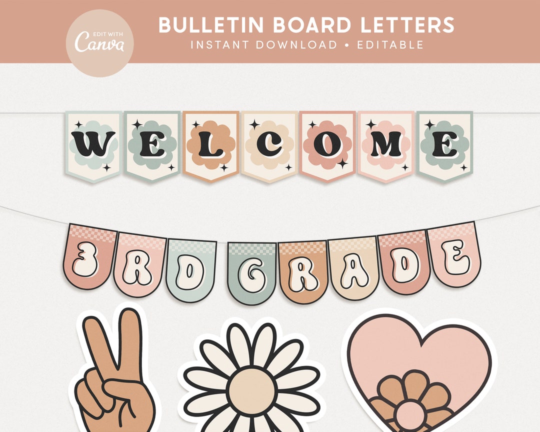 Classroom Bulletin Board Letters, Editable in Canva, Retro Pastel ...