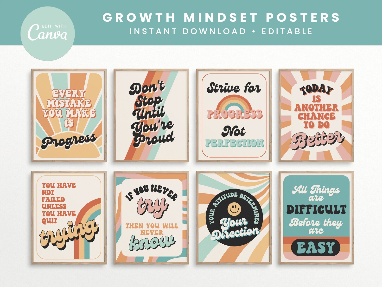 Growth Mindset Editable Classroom Printable Posters Groovy - Etsy