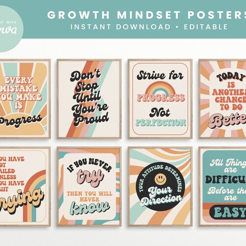 Growth Mindset Editable Classroom Printable Posters Groovy - Etsy