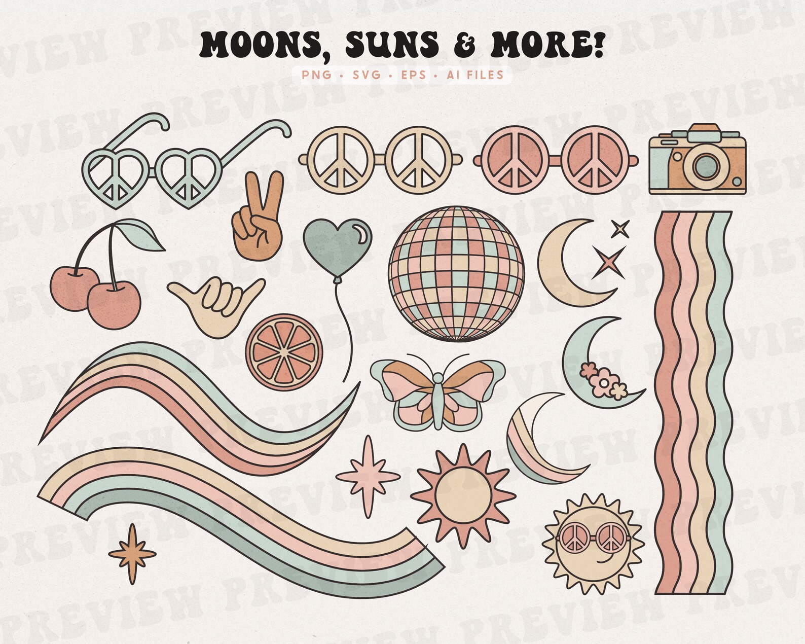 Groovy Retro Clip Art SVGS, Pngs, EPS, AI Files, Mellow Vibes Flower ...