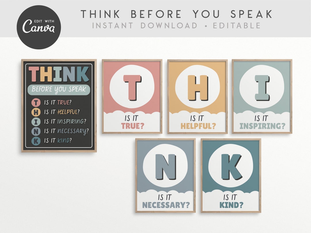 Editable Think Classroom Printable Posters Think Before You - Etsy