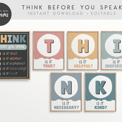 Editable Think Classroom Printable Posters Think Before You - Etsy