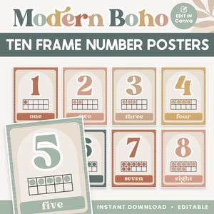 Number Ten Frames Classroom Editable Posters, Modern Boho Counting ...