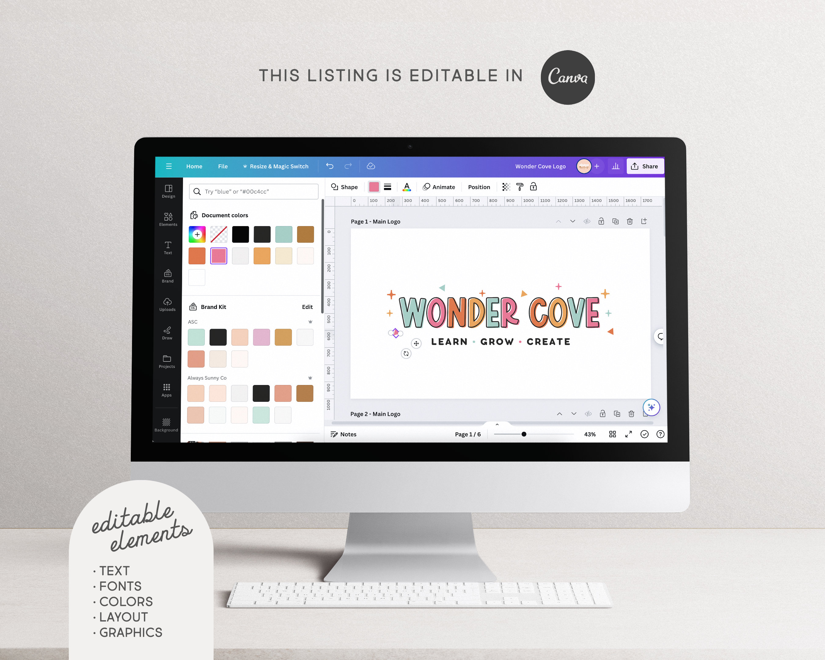 Editable Canva Logo Design, DIY Children's Boutique Branding, Cheerful ...