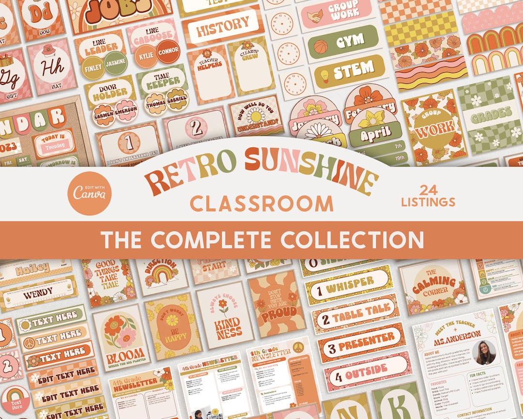 Editable Classroom Retro Sunshine Complete Collection Printable Bundle ...