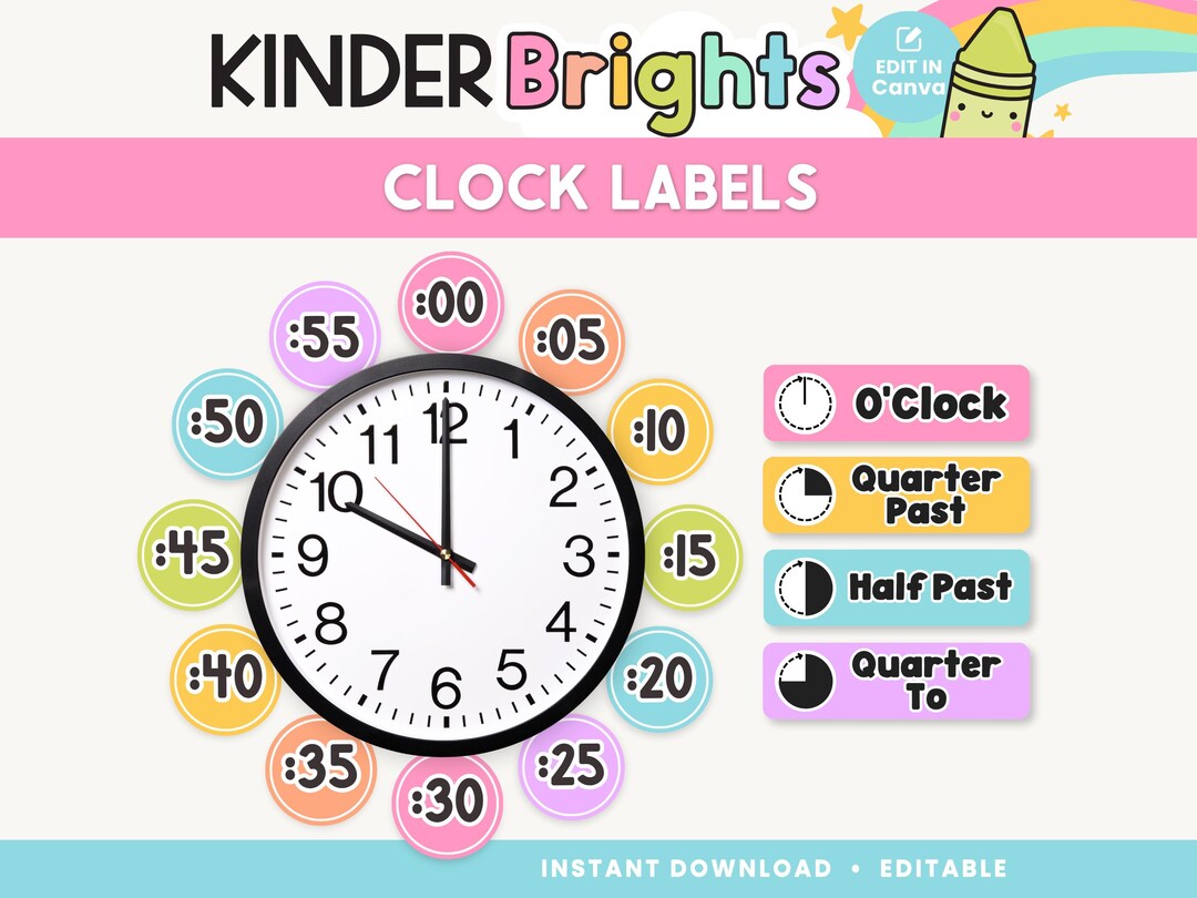Classroom Clock Display Labels Printable Display, Editable in Canva ...