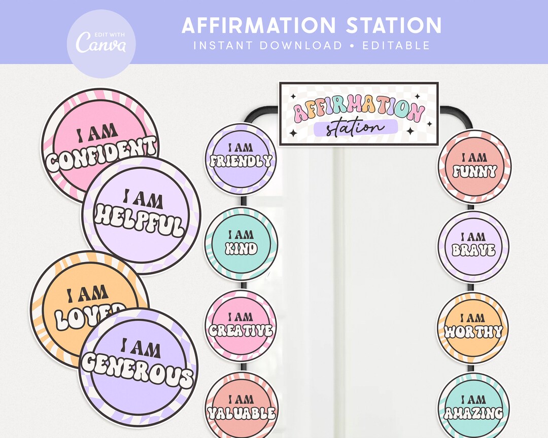 Classroom Affirmation Station Display, Groovy Bright Classroom Decor ...