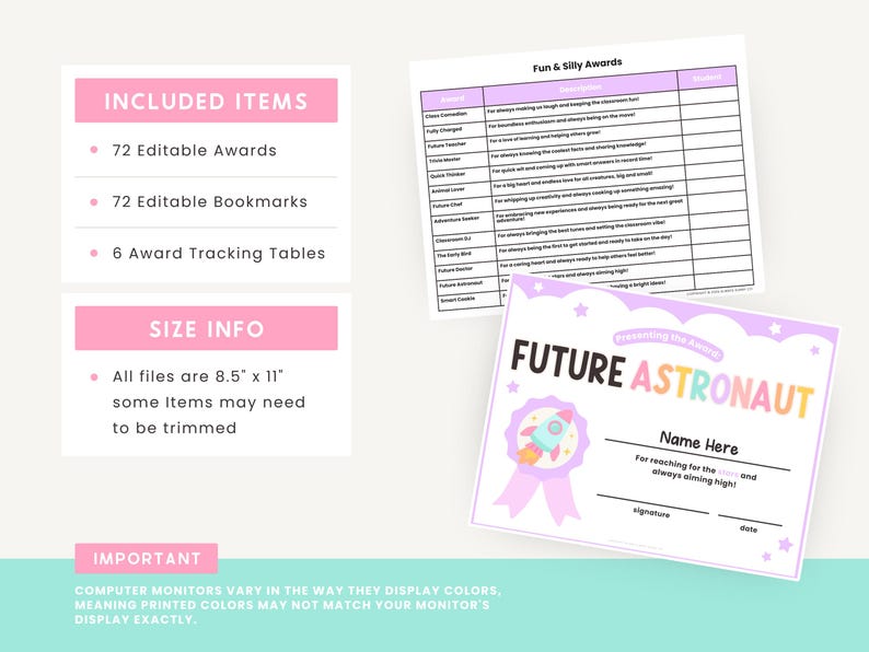Editable Classroom End of Year Awards & Matching Bookmarks | Student ...