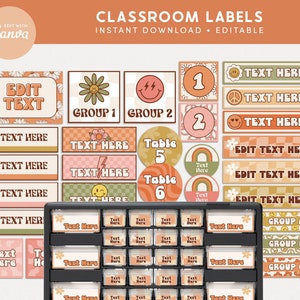 Editable Classroom Organization Retro Sunshine Bundle, Printable Canva ...