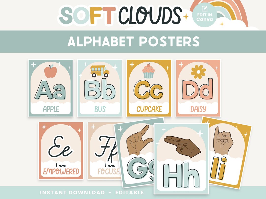 Alphabet Classroom Editable Posters, Pastel Letter Templates, Soft ...