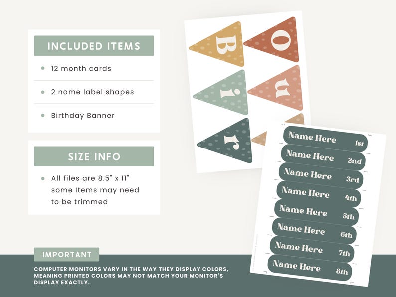 Classroom Birthday Printable Display, Editable in Canva, Boho Modern ...