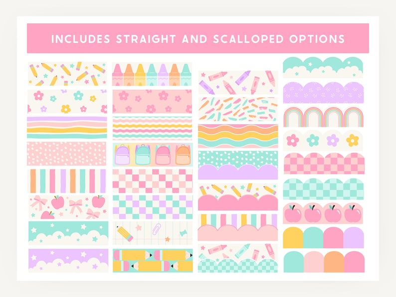 Classroom Bulletin Board Borders, Editable Canva Templates, Bright ...