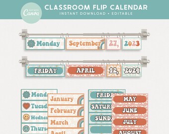 Classroom Calendar Display printable Groovy Retro Classroom Decor Pdfs ...
