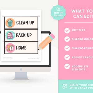 Classroom Visual Schedule, Editable Canva Template, Bright Pastel ...