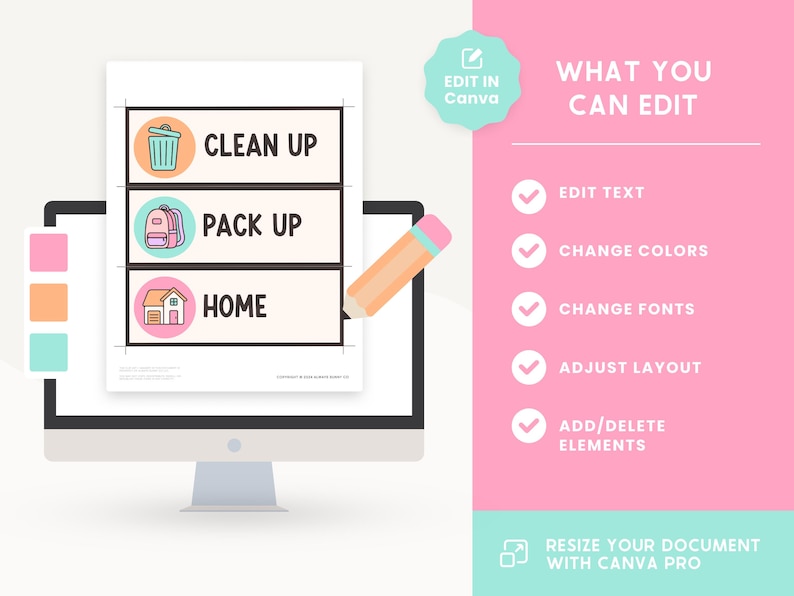 Classroom Visual Schedule, Editable Canva Template, Bright Pastel ...