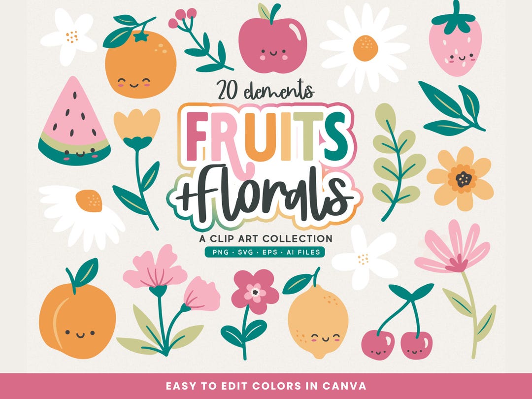 Fruits + Florals Clip Art Svgs, Pngs, EPS, AI Files, Berries, Flowers ...