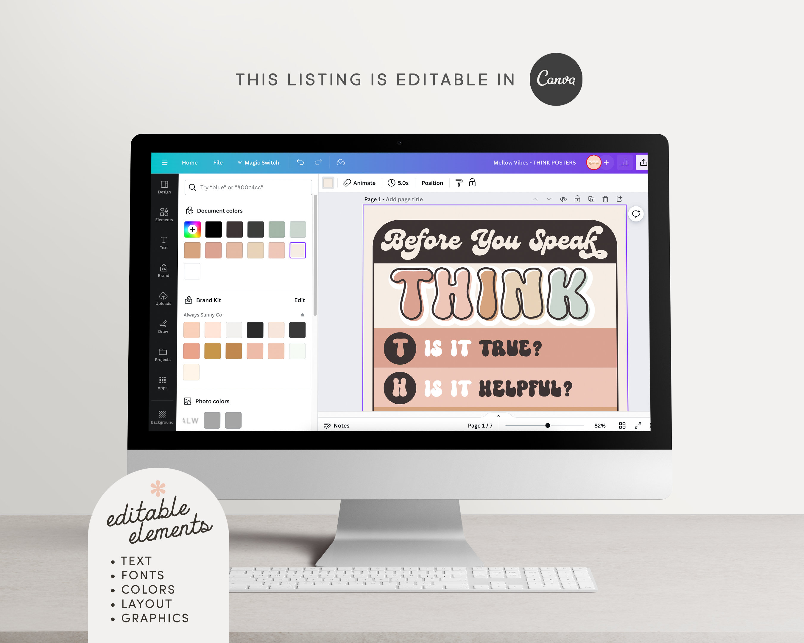 Editable Think Classroom Printable Posters, Think Before You Speak ...