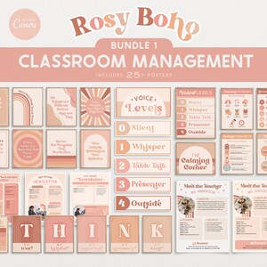 Editable Classroom Management Printable Bundle, Neutral Boho Canva ...