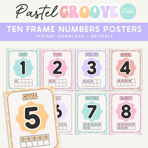 Number Ten Frames Classroom Editable Posters, Pastel Groovy Counting ...