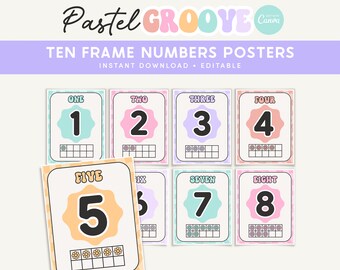 Number Ten Frames Classroom Editable Posters, Pastel Rainbow Counting ...