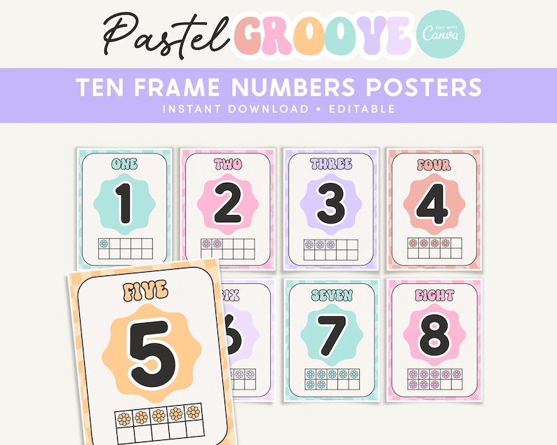 Number Ten Frames Classroom Editable Posters, Pastel Groovy Counting ...