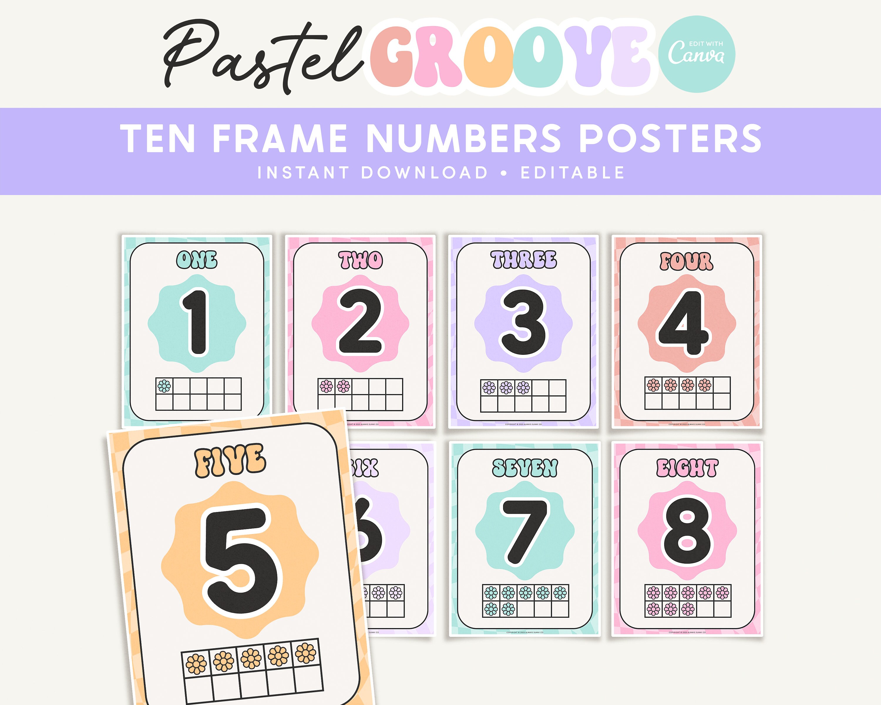 Number Ten Frames Classroom Editable Posters, Pastel Groovy Counting ...