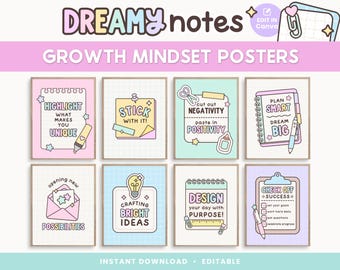 Growth Mindset Editable Classroom Printable Posters, Bright Rainbow ...