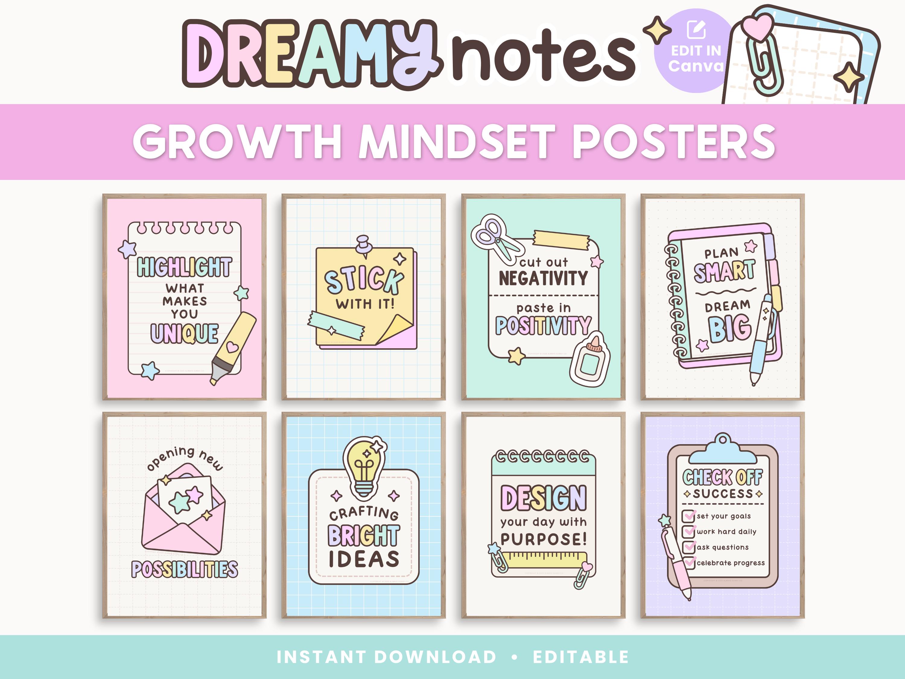 Growth Mindset Editable Classroom Printable Posters,planner Pastel ...