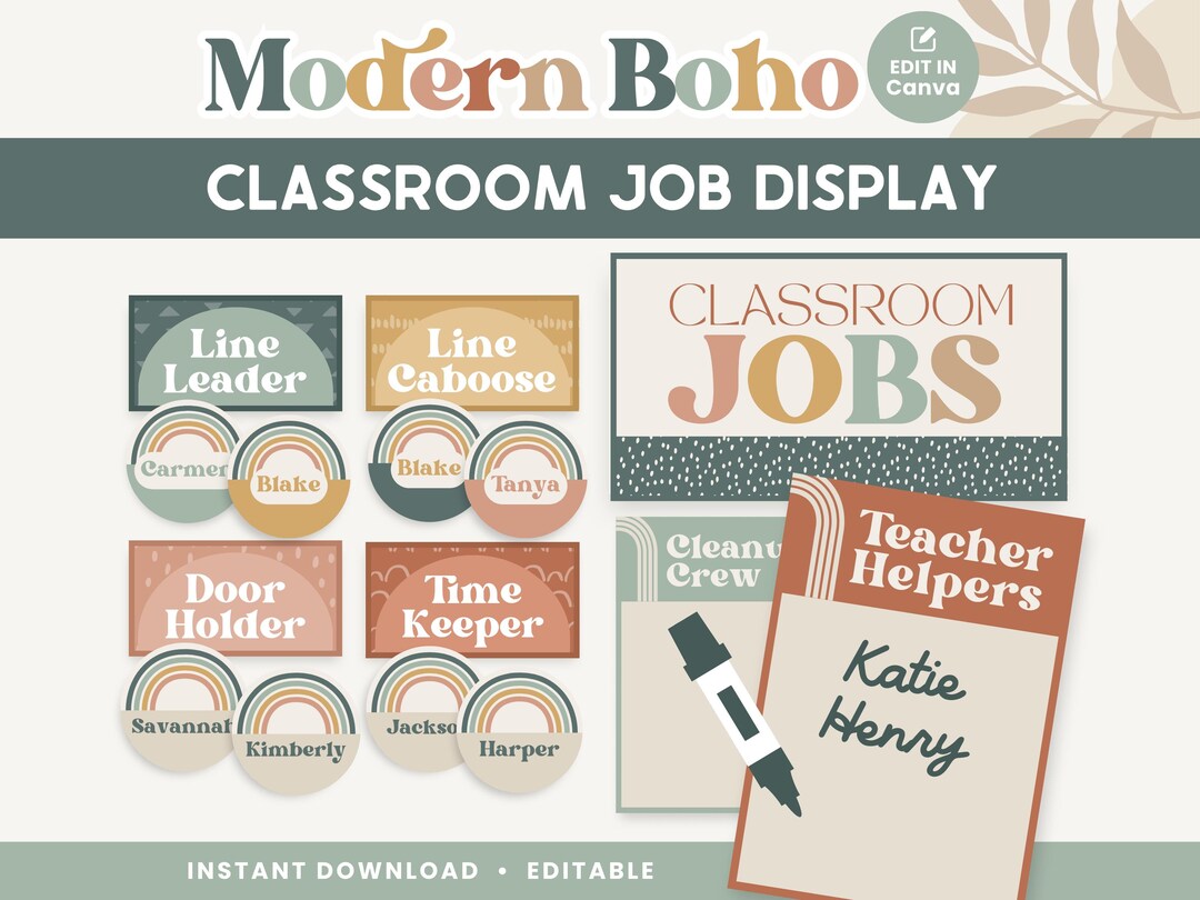 Classroom Job Display, Editable Canva Templates, Modern Boho Classroom ...