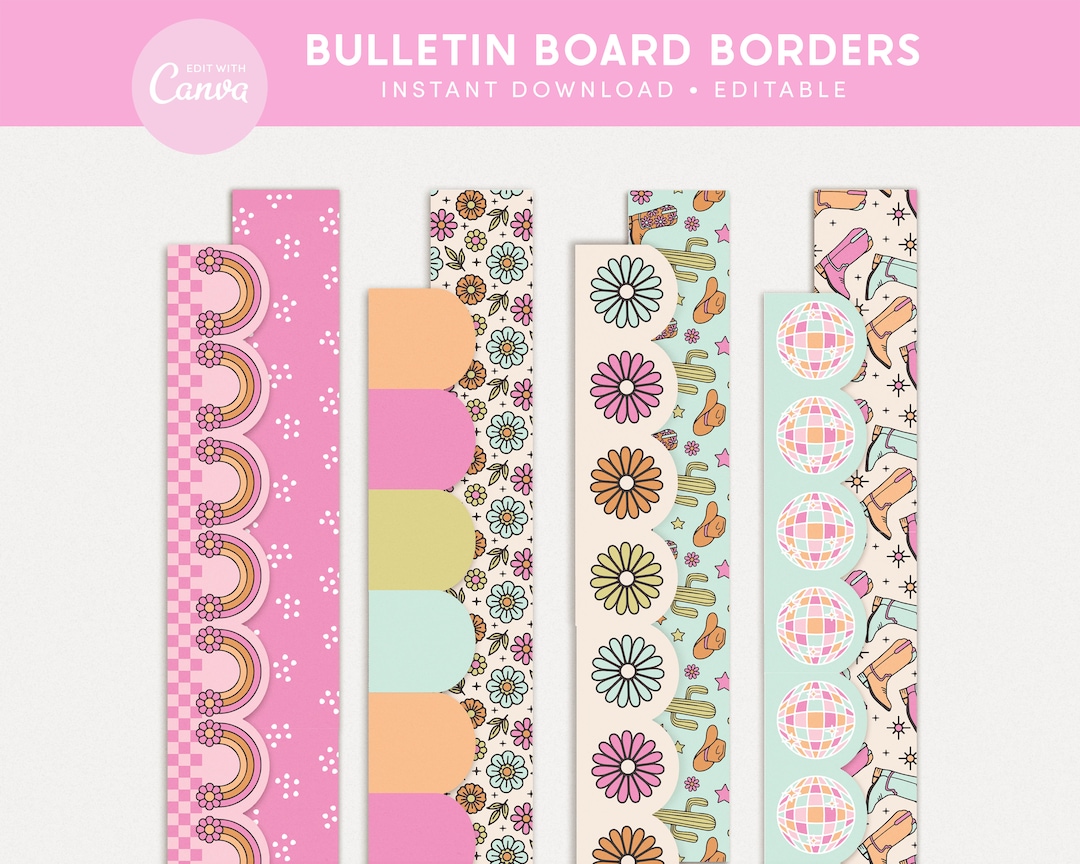 Classroom Bulletin Board Borders, Editable Canva Templates, Bright ...
