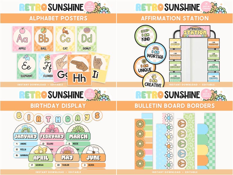 Retro Sunshine Classroom GROWING Decor Bundle | 700+ Editable Pages ...