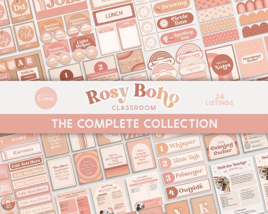 Editable Classroom Rosy Boho Complete Collection Printable - Etsy UK