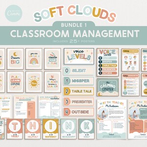 Editable Classroom Management Bundle, Cute Boho Canva Editable Files ...