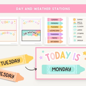 Classroom Calendar Display and Weather Station, Printable Bright Pastel ...